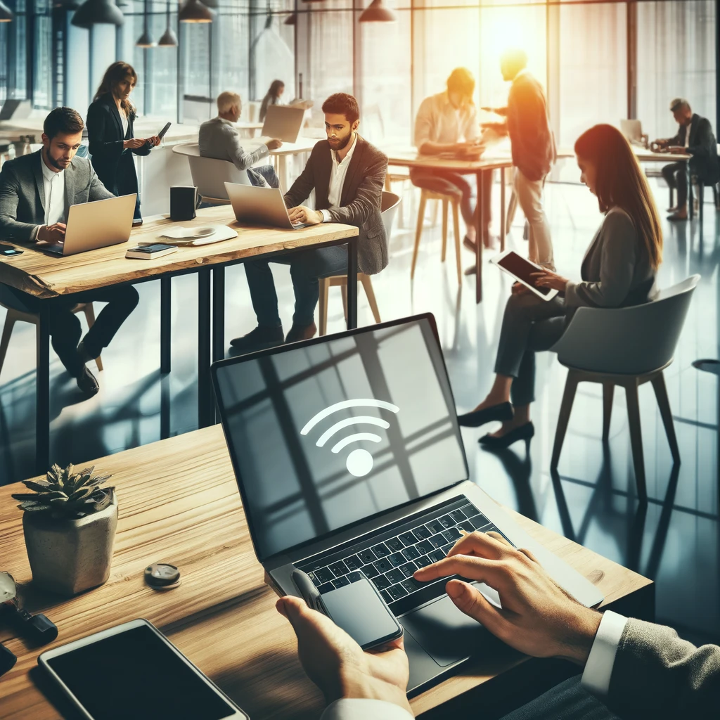 Employees enjoying the flexibility of wireless networking